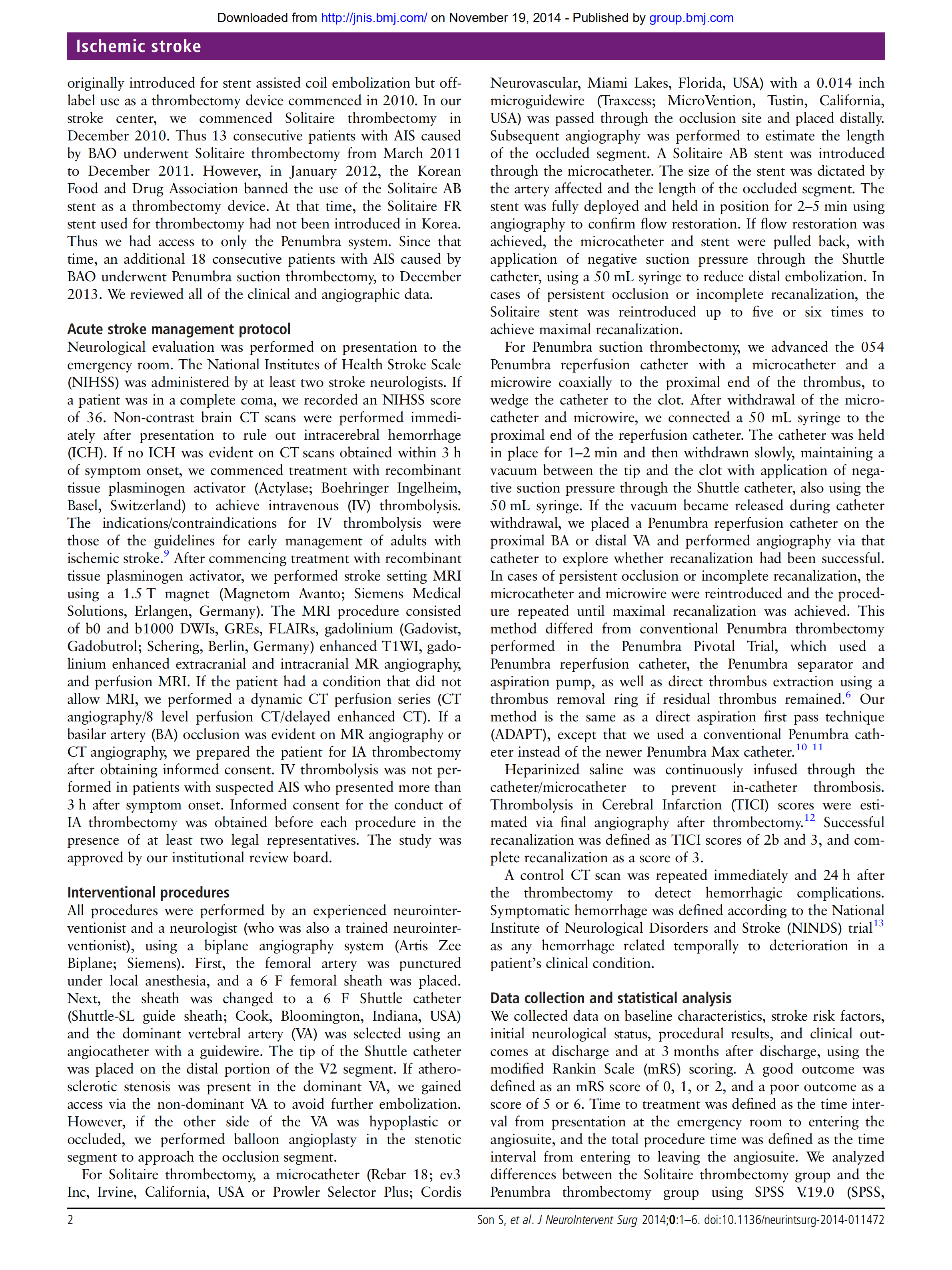 Comparison of Solitaire and Penumbra in BAO - Son JNIS 2014Nov - 脑医汇 ...