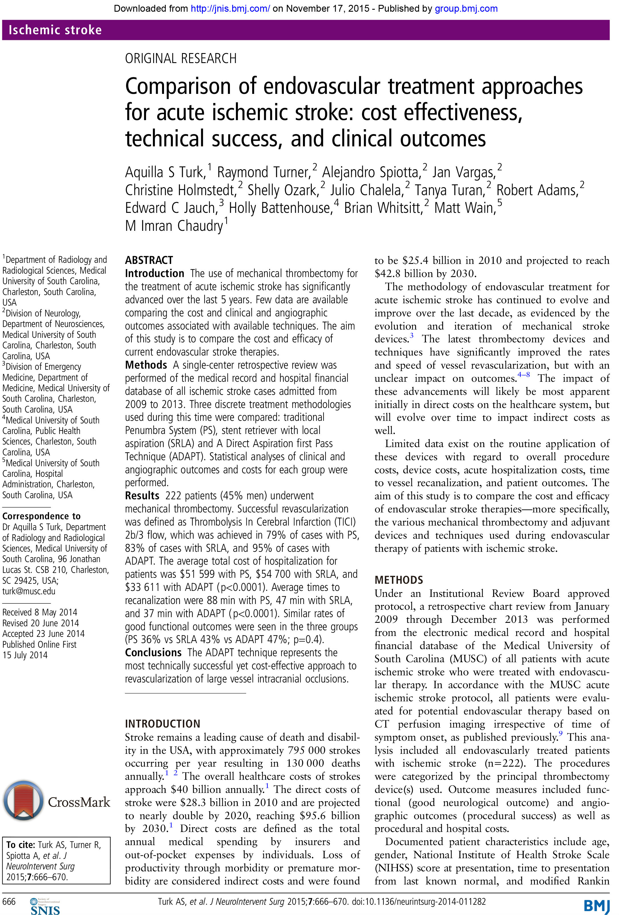 Comparison Of Endovascular Approaches For AIS Cost Technical And
