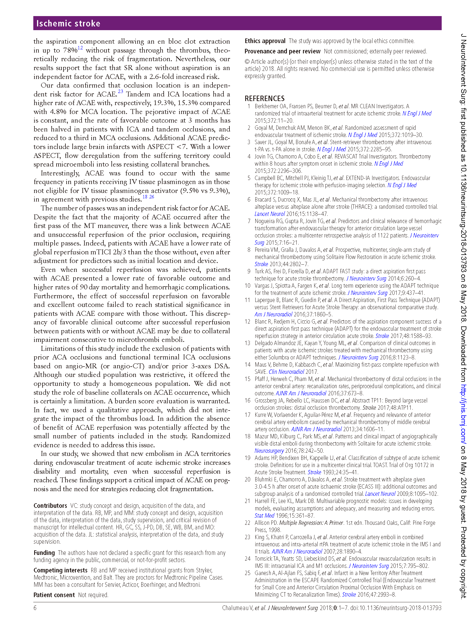 Anterior cerebral artery embolism during thrombectomy increases ...
